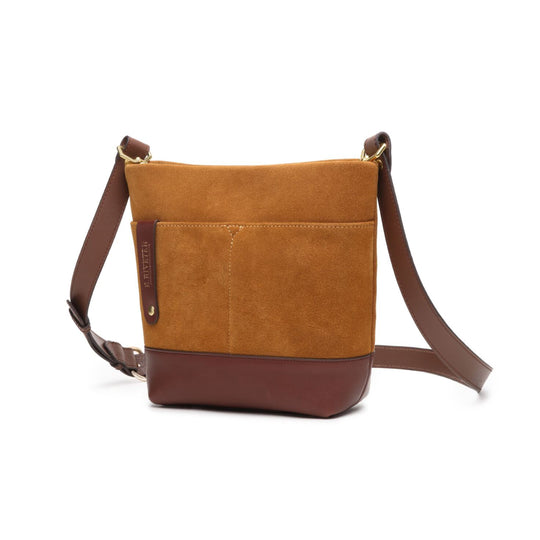 Betsy Bucket Bag | Mustard Suede + Brown Leather – R. Riveter